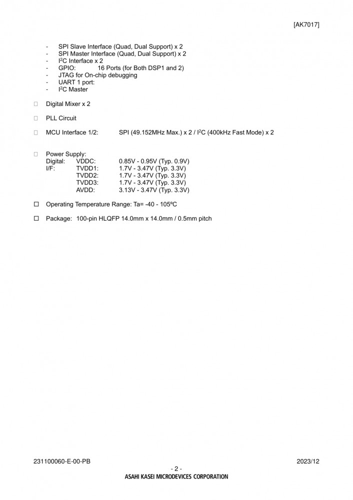 AK7017 document page 2
