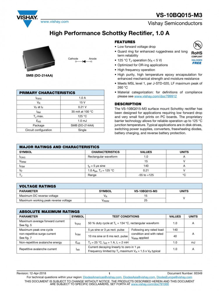 VS-10BQ015-M3 product document image, page 1