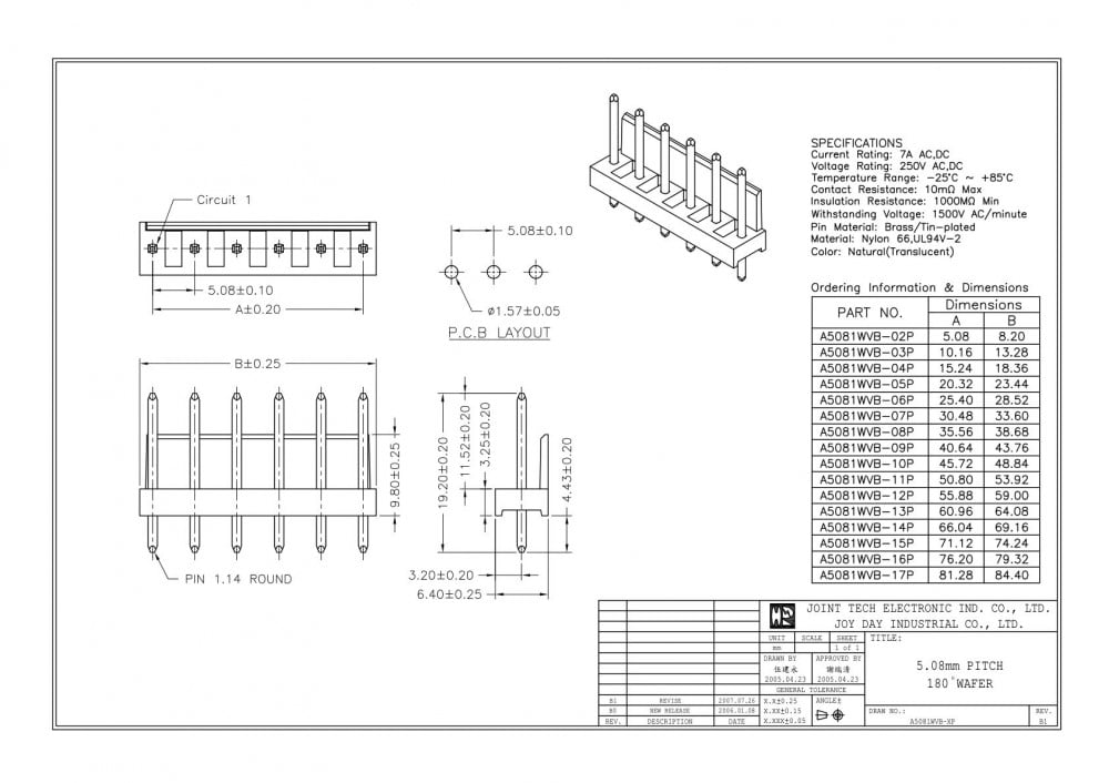 Joint Tech A5081WVB-05P technical drawing preview