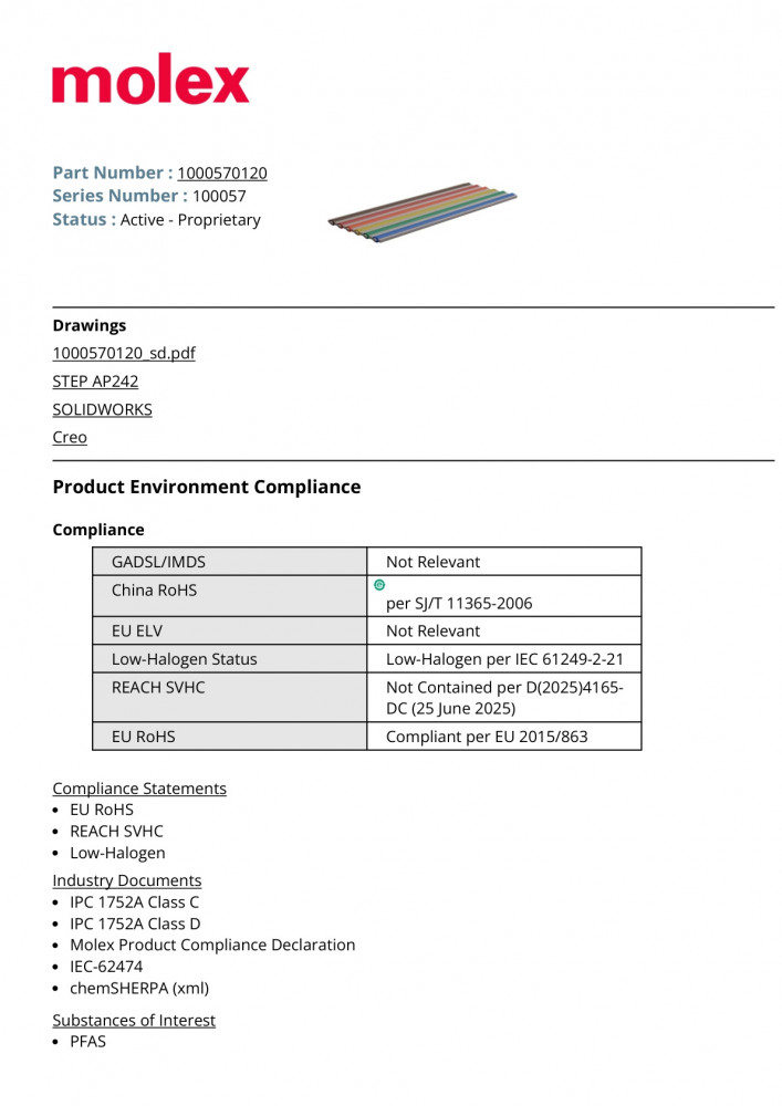 MOLEX cable product document, page 1