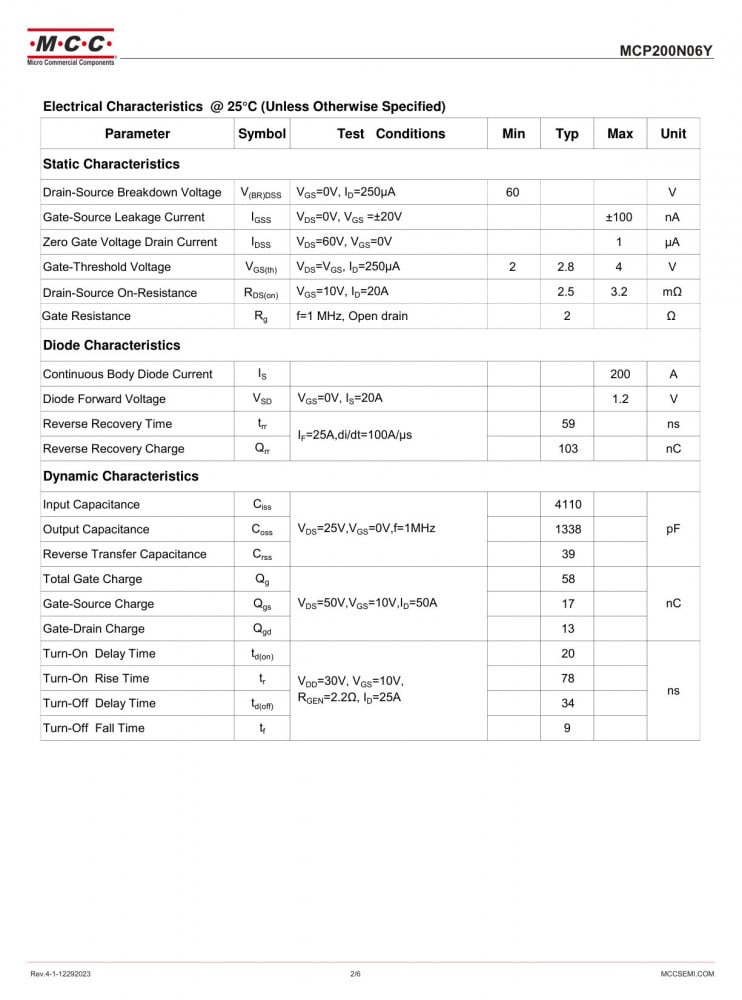 MCP200N06Y-BP datasheet page 2