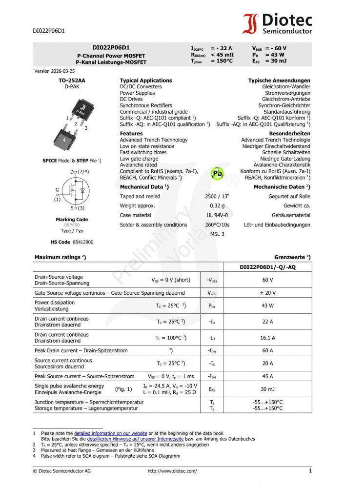 DIOTEC DI022P06D1-AQ datasheet page 1