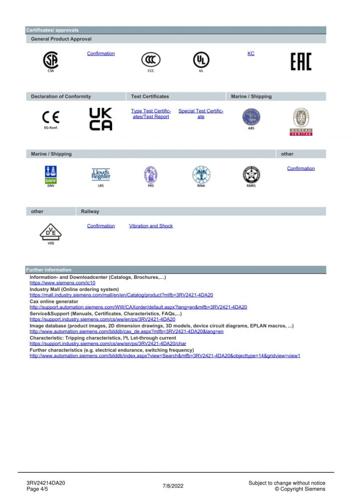 3RV24214DA20 datasheet page 4