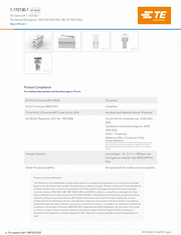 TE Connectivity 1-172130-1 technical document page 1