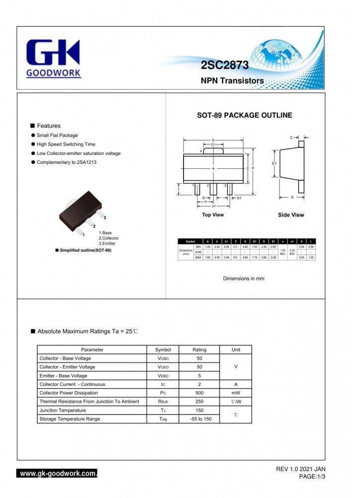 GOODWORK 2SC2873 datasheet page 1