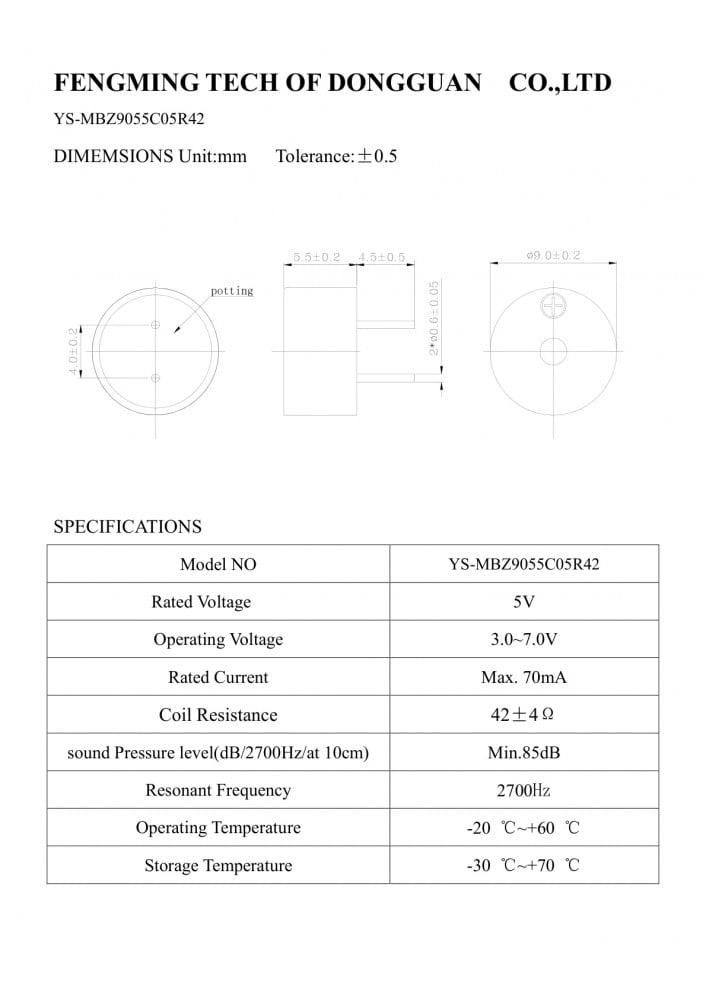YS-MBZ9055C05R42 acoustic test information page 2