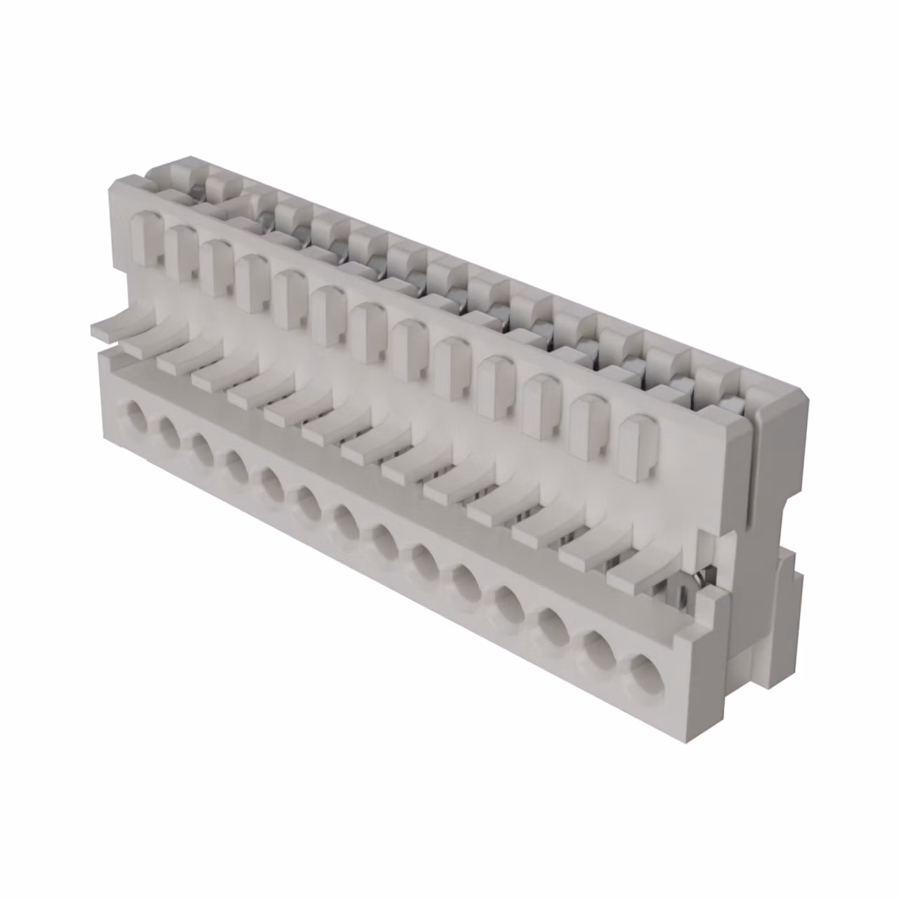 Appli-Mate RAST 2.5 IDT Housing, 2.50mm Pitch, Female, 14 Circuits, Beaded Terminal, Position Keys A & O Removed, Slotted Endwalls, Polarizing Rib Between Circuits 2 & 3 for sale