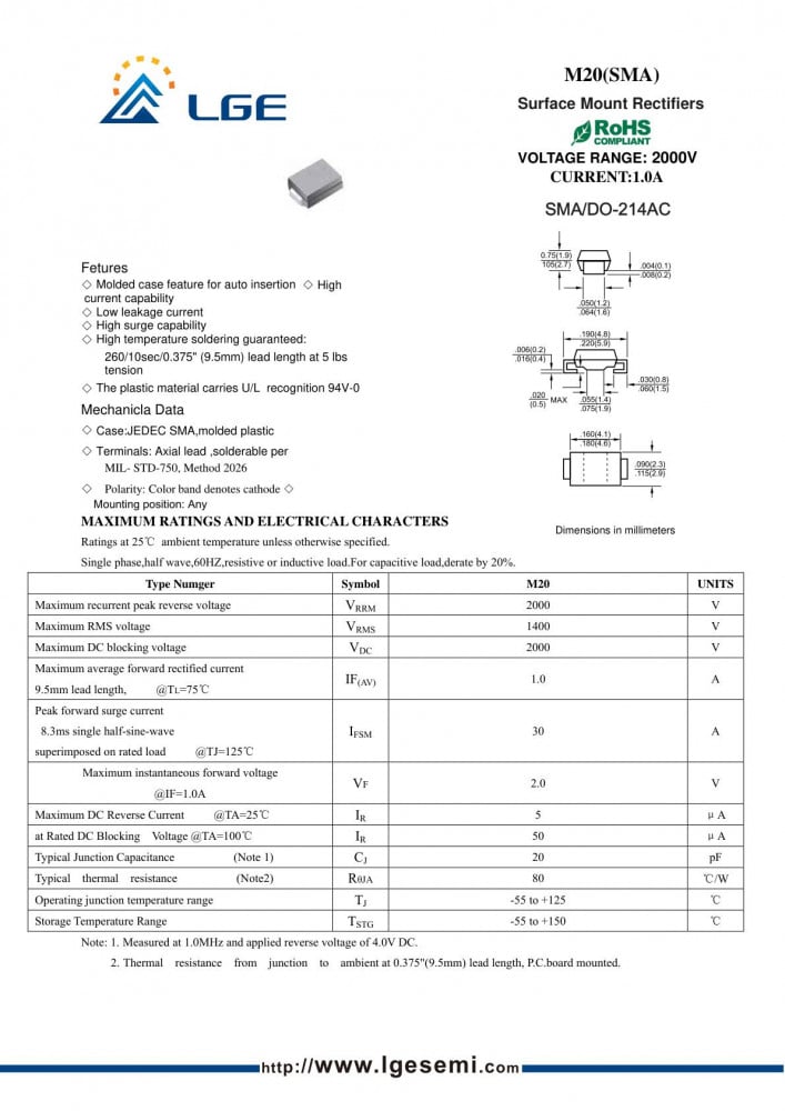 LGE M20 datasheet page 1