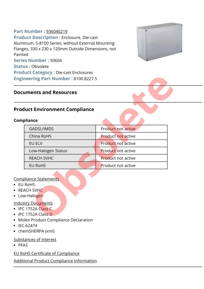 936040219 product document image, page 1