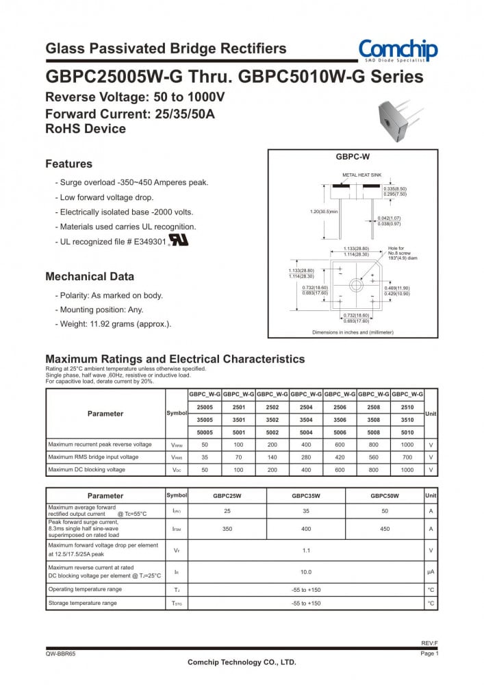 GBPC3508W-G datasheet page 1