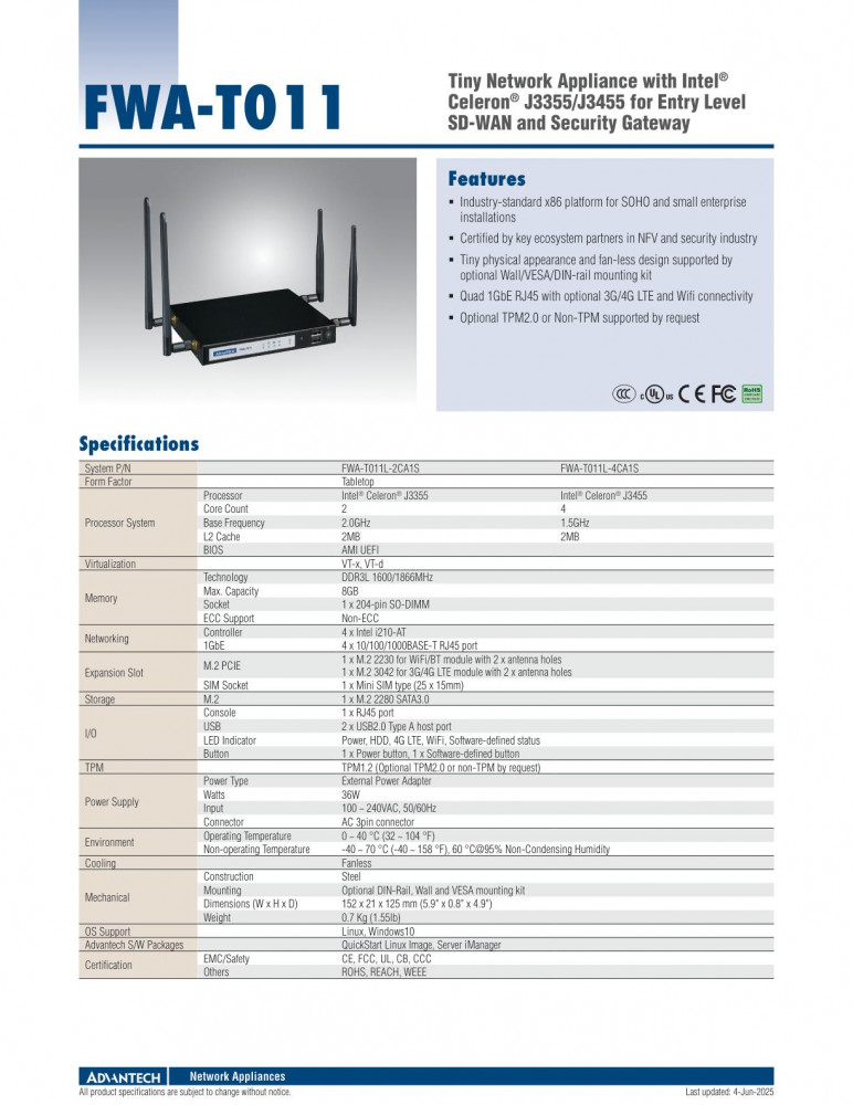 FWA-T011 product documentation page 1
