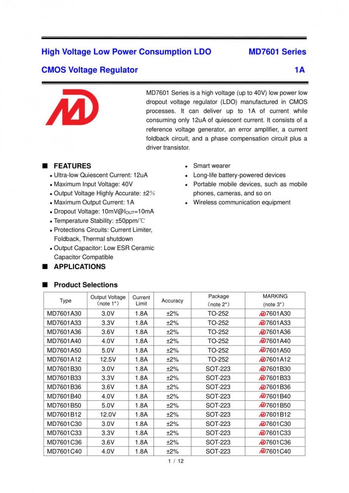 MD7601 datasheet page 1