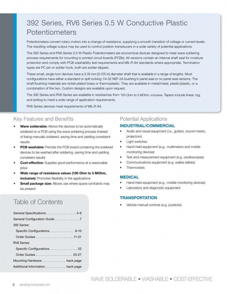 Honeywell 392 Series datasheet page 2