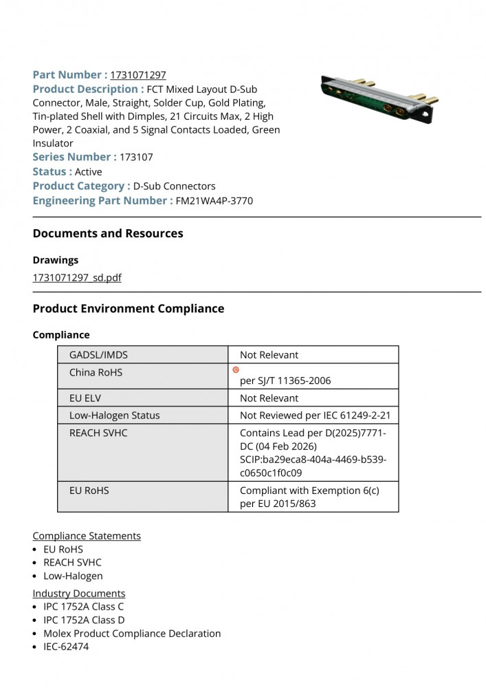 MOLEX 1731071297 technical drawing page 1