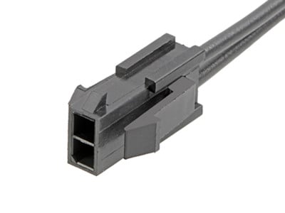 Mini-Fit Jr. Male-to-Mini-Fit Jr. Male Off-the-Shelf (OTS) Cable Assembly, Dual Row, 600.00mm Length, Gold (Au) Plating, 2 Circuits, Black