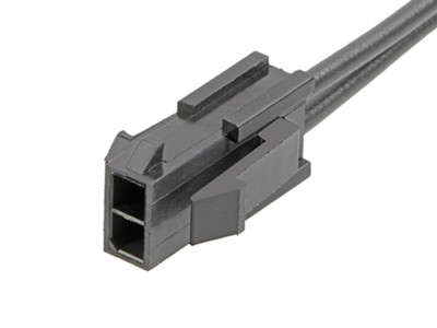 Mini-Fit Jr. Male-to-Pigtail Off-the-Shelf (OTS) Cable Assembly, Dual Row, 600.00mm Length, Gold (Au) Plating, 2 Circuits, Black