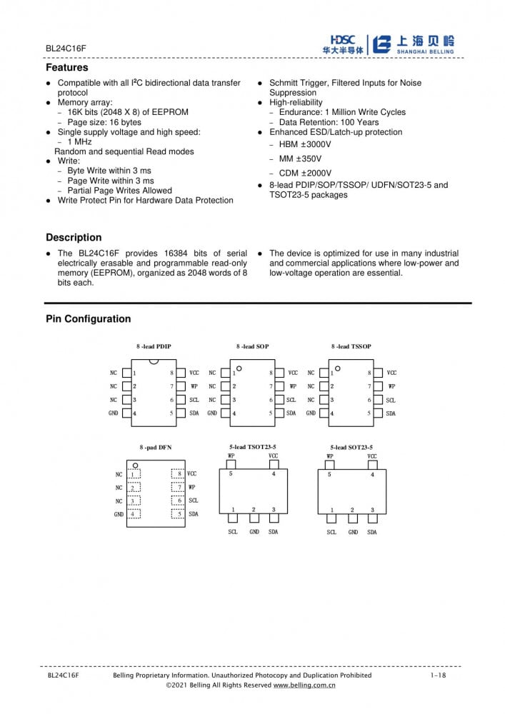 BL24C16F datasheet page 1