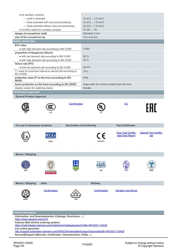 3RV20211DA25 technical document page 4