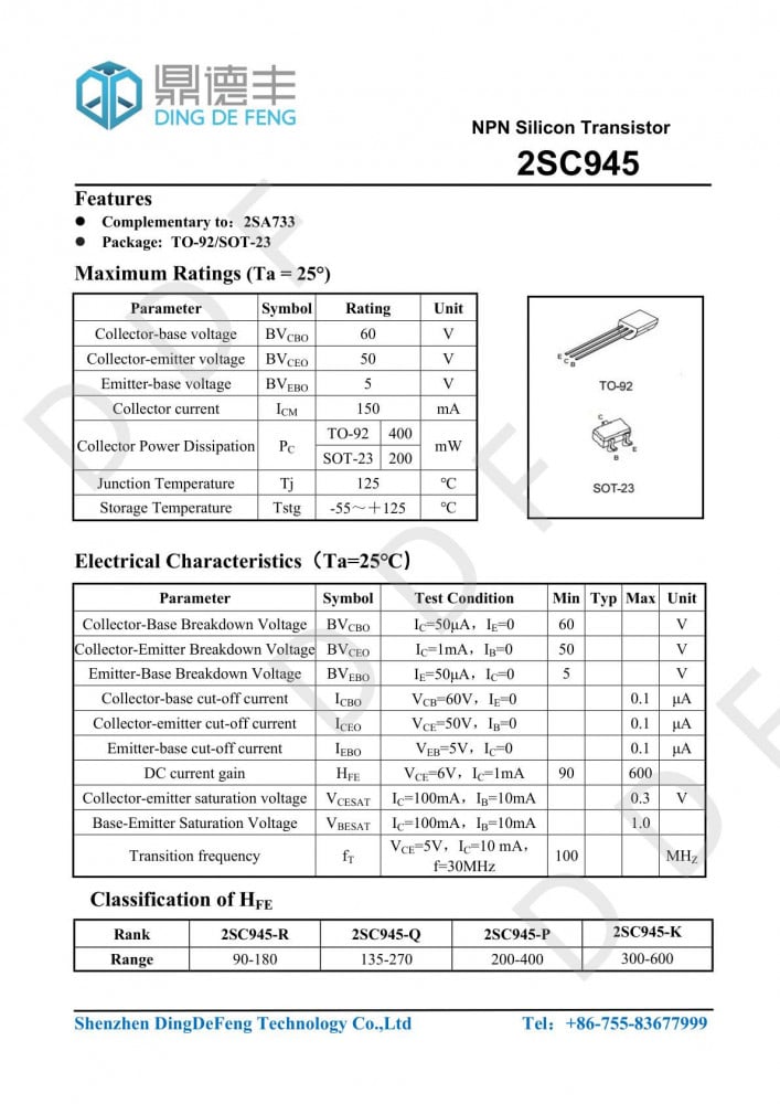 2SC945-TO-92 technical document preview