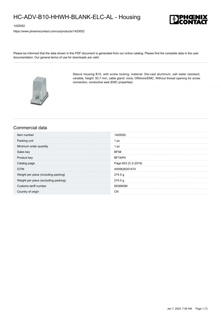 Phoenix Contact 1420052 technical document page 1