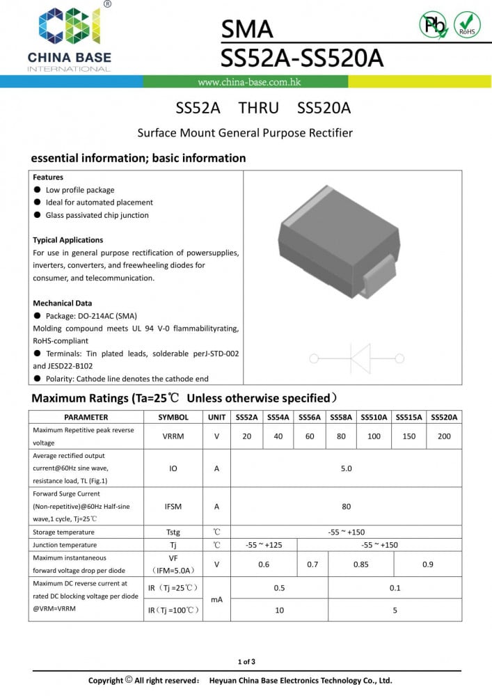 CBI SS54 datasheet page 1