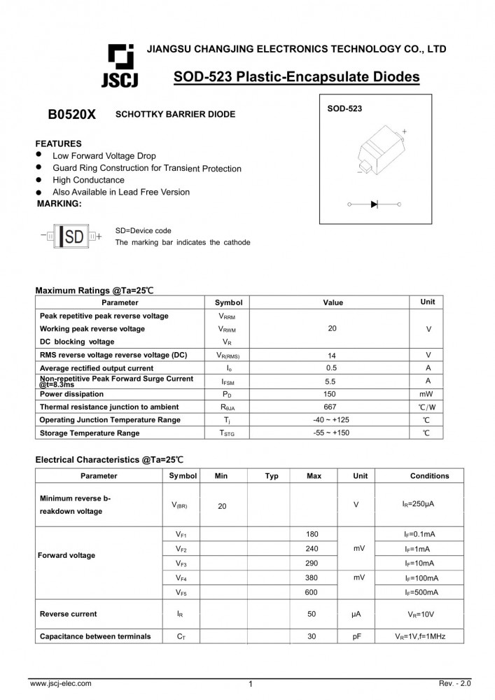 B0520X datasheet page 1