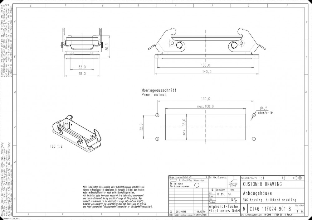 Amphenol C14611F0249018 technical drawing page