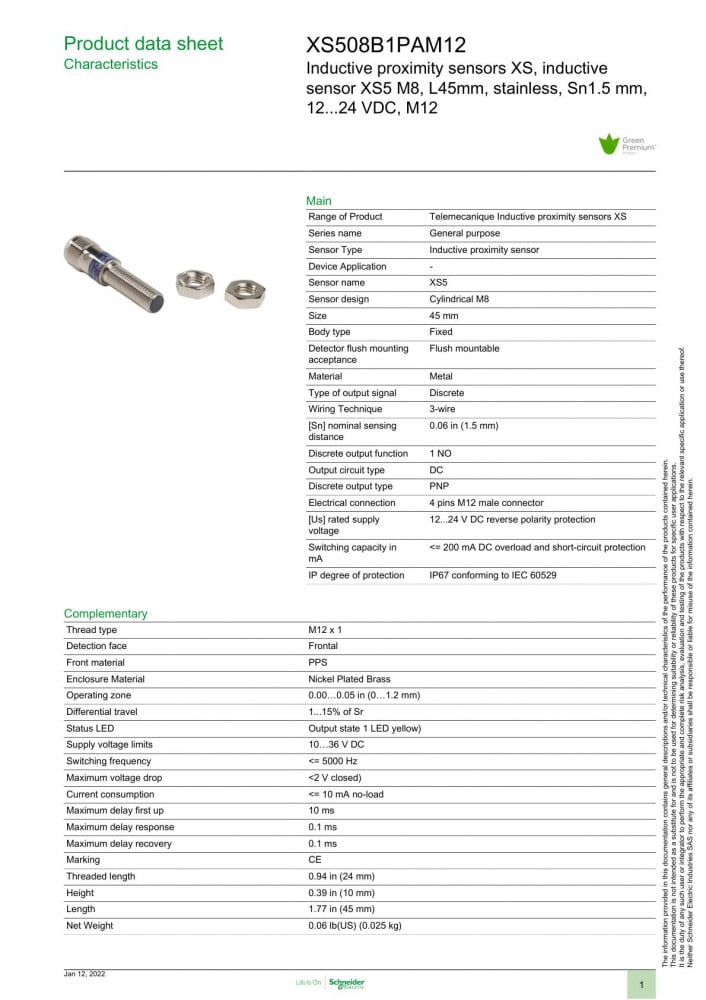 XS508B1PAM12 technical document page 1