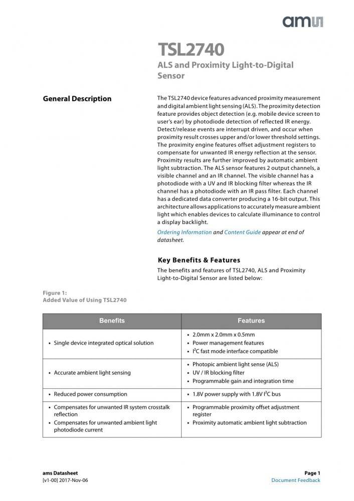 TSL27403M technical document page 1