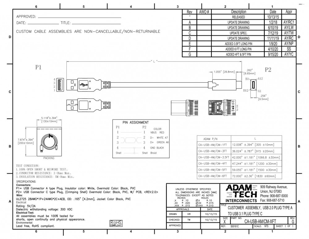 CA-USB-AM-CM-3FT technical drawing page