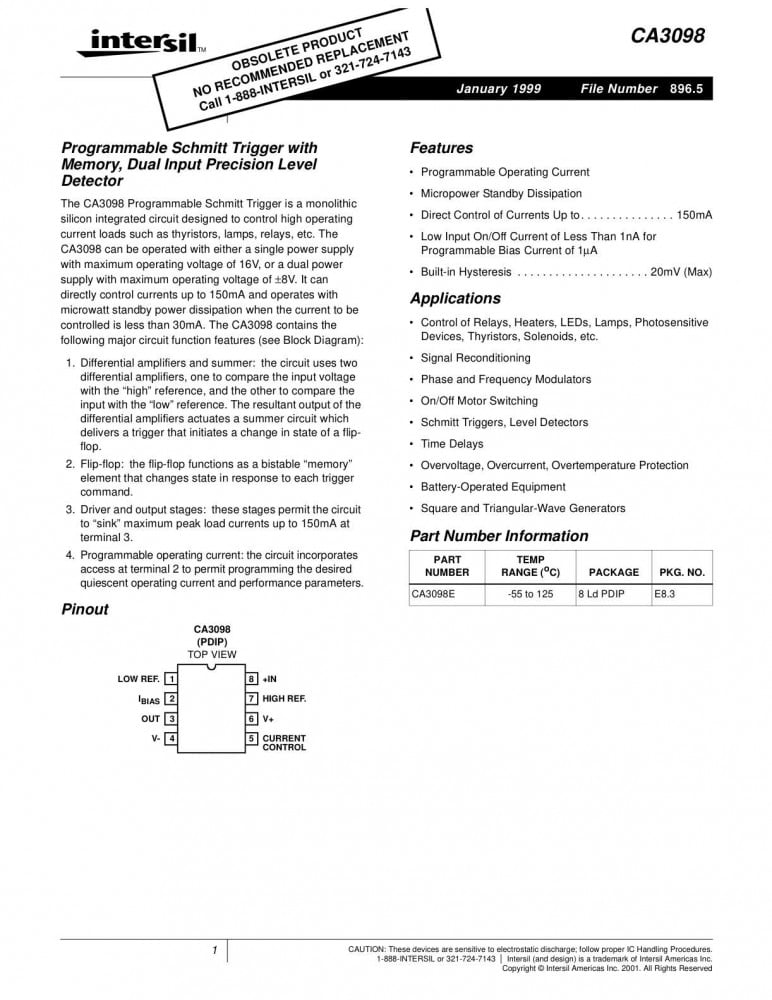 CA3098E datasheet page 1