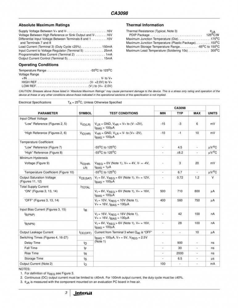 CA3098E datasheet page 3