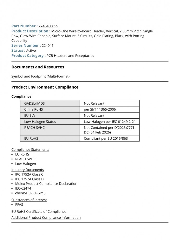 Technical document page 1 for product 2240460055