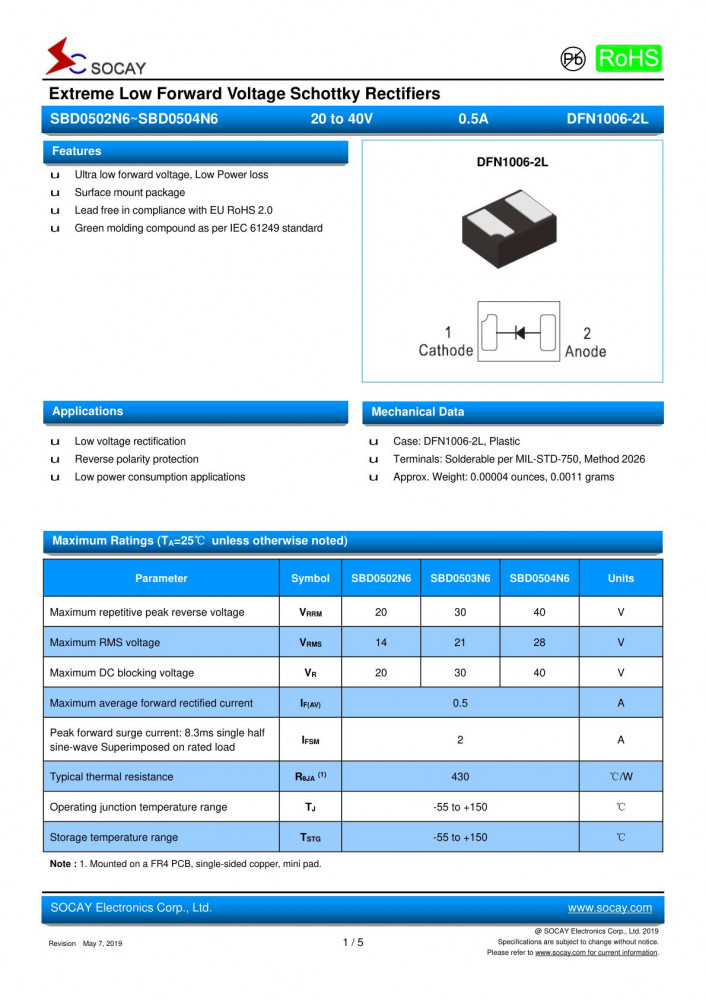 SBD0504N6 technical document, page 1