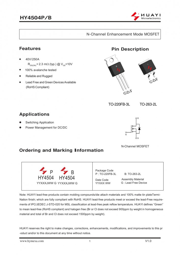 HY4504P datasheet page 1