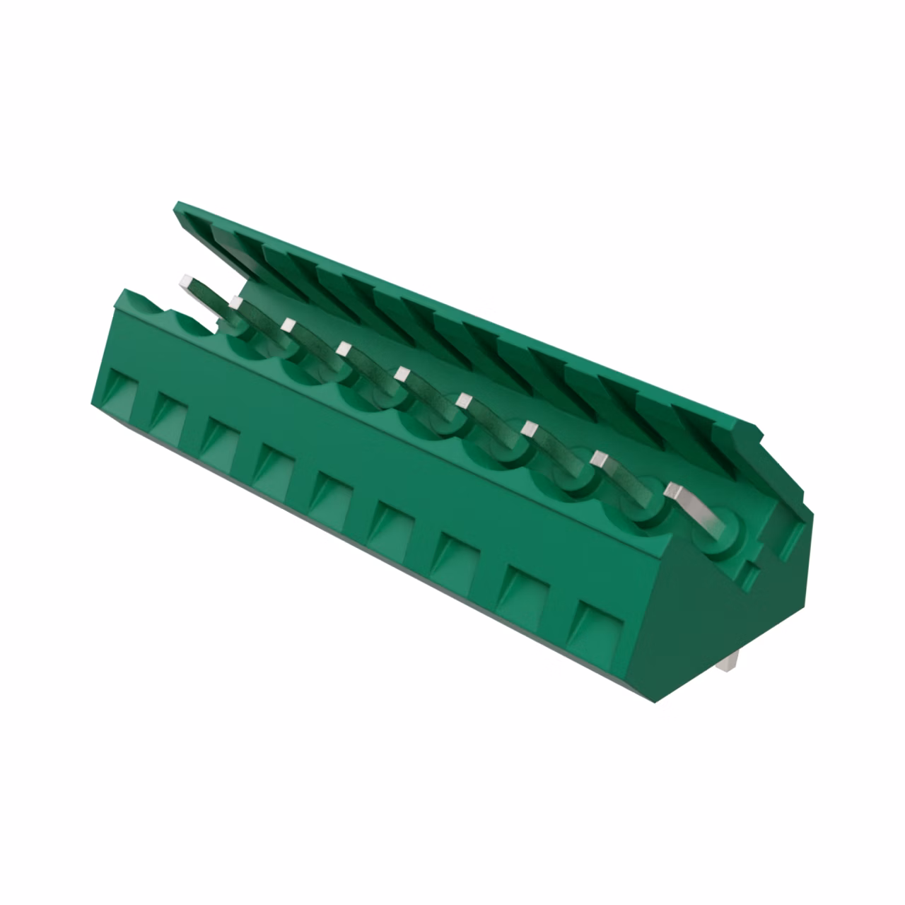 5.00mm Pitch Eurostyle 45° Angle PCB Header, Open Ends, 9 Circuits, Green for sale