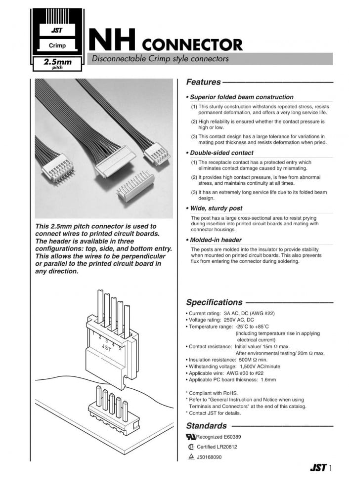 JST SHF connector documentation page 1