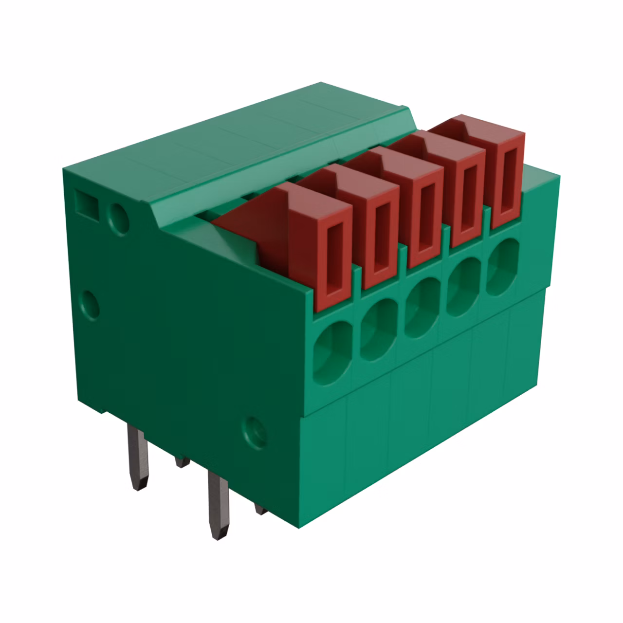 2.54mm Pitch, Eurostyle Fixed-Mount Push-Button Terminal Block, Horizontal, 6A, 26-18 AWG, Green, 5 Circuits for sale