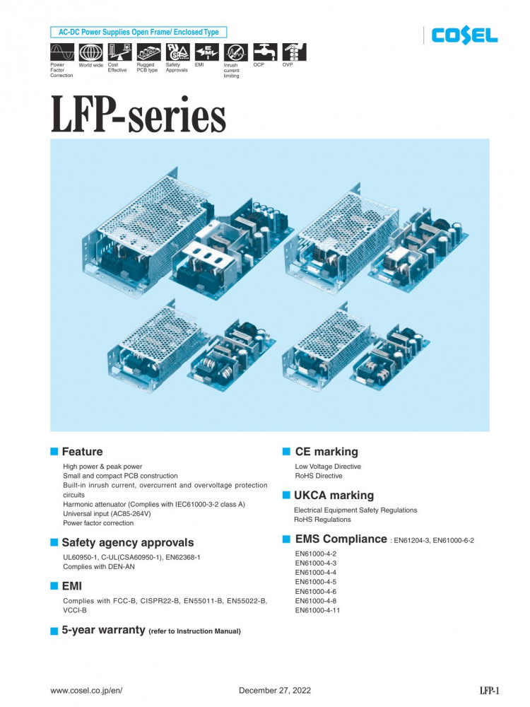 Cosel LFP series documentation page 1
