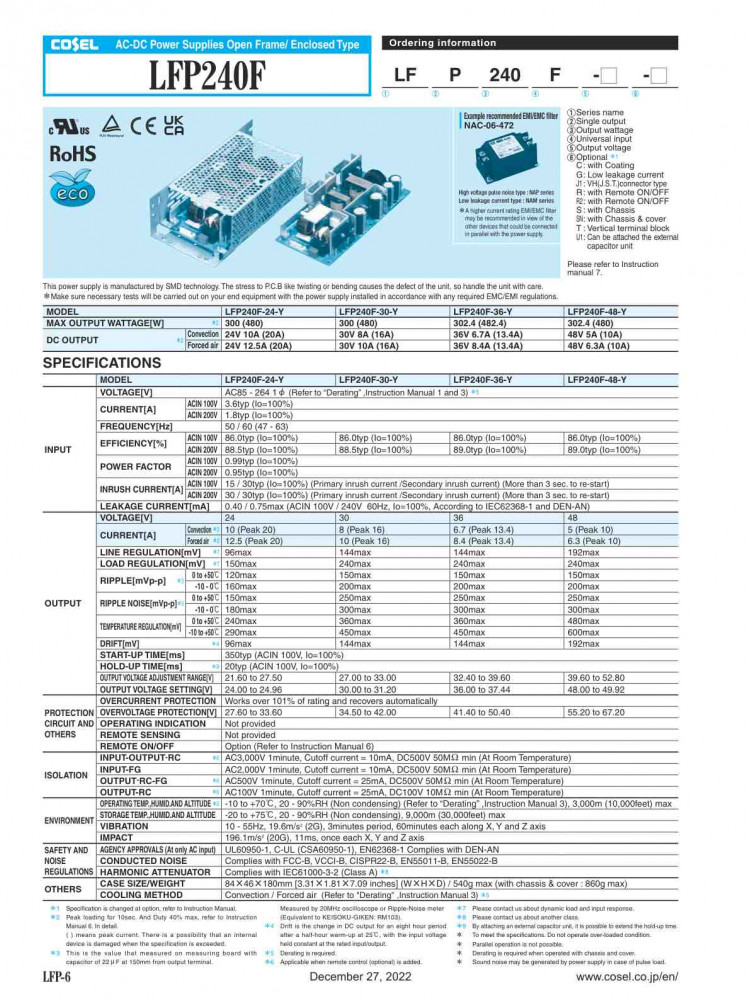 Cosel LFP series documentation page 6