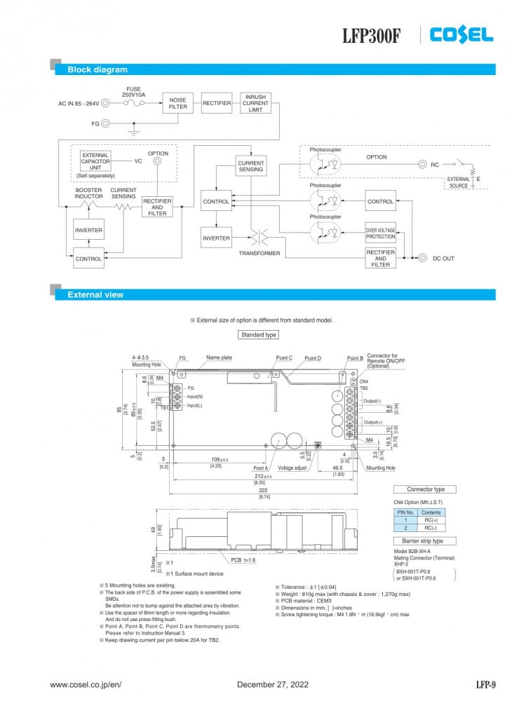 Cosel LFP series documentation page 9