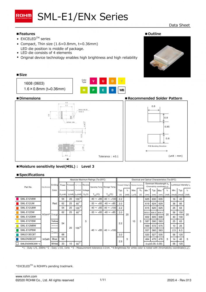 SML-E12U8WT86 technical document page 1