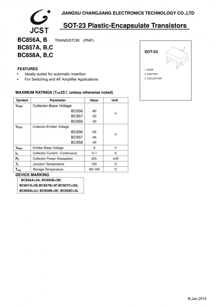 BC857A datasheet page 1