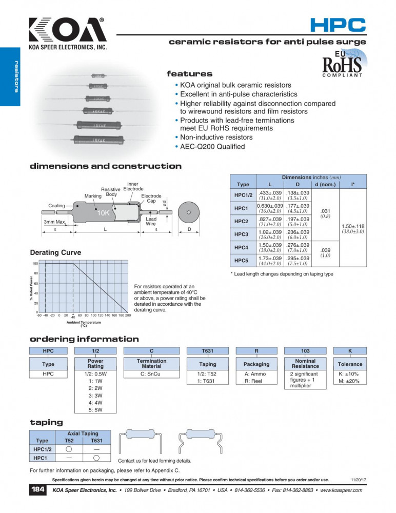 KOA HPC resistor datasheet page 1