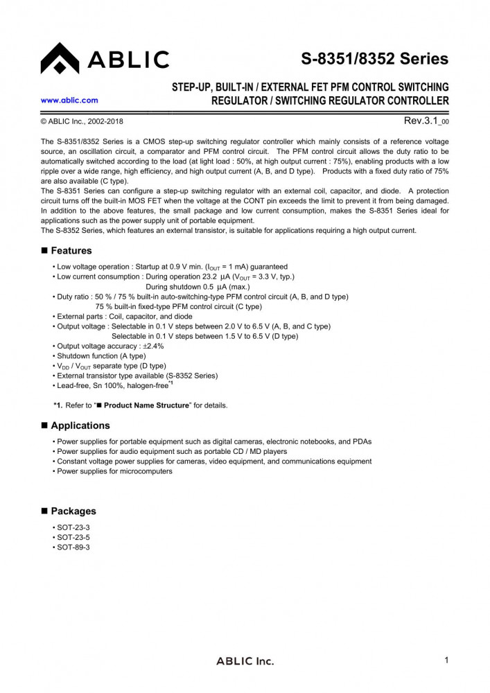 ABLIC S-8351/8352 datasheet page 1