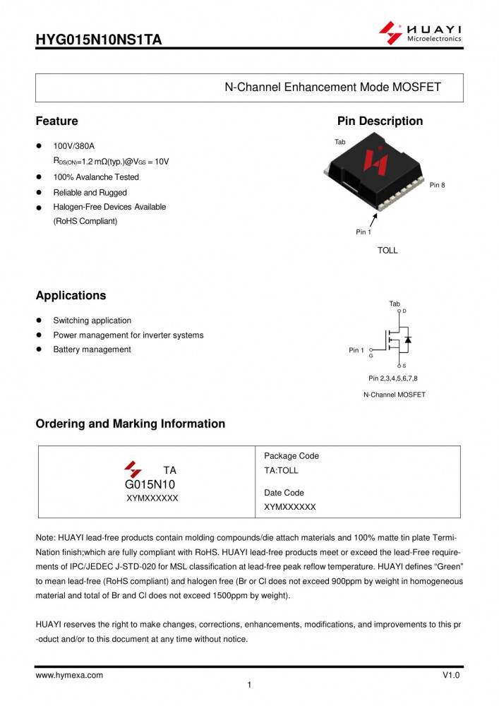 HYG015N10NS1TA datasheet page 1