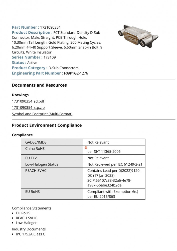 Technical document page 1 for product 1731090354