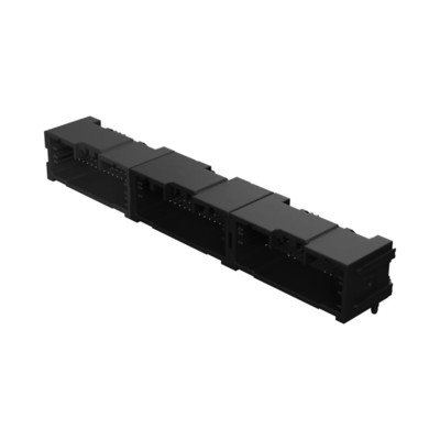 Mini50 Unsealed 3 Bay Right-Angle Headers, 110 Circuits / 80 Loaded, Bay  A 38 Circuits / 34 Loaded, 34 x 0.50mm Blades, Polarization C, Dark Gray; Bay B 34 Circuits / 32 Loaded Hybrid, 28 x 0.50mm Blades, 4 x 1.20mm Blades, Polarization A, Black; Bay C 38 for sale