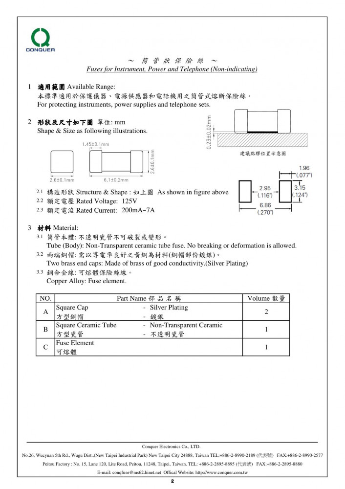 CONQUER SET specification page 3