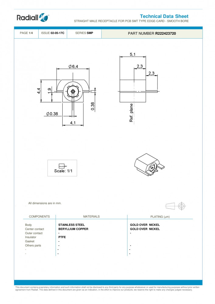 Radiall R222423720 product drawing, page 1